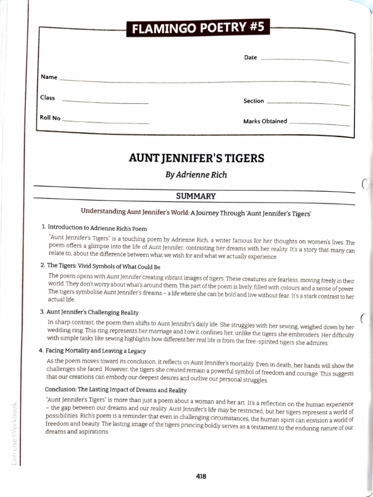 Ch-13 Aunt Jennifer's Tigers | PDF | Poetry