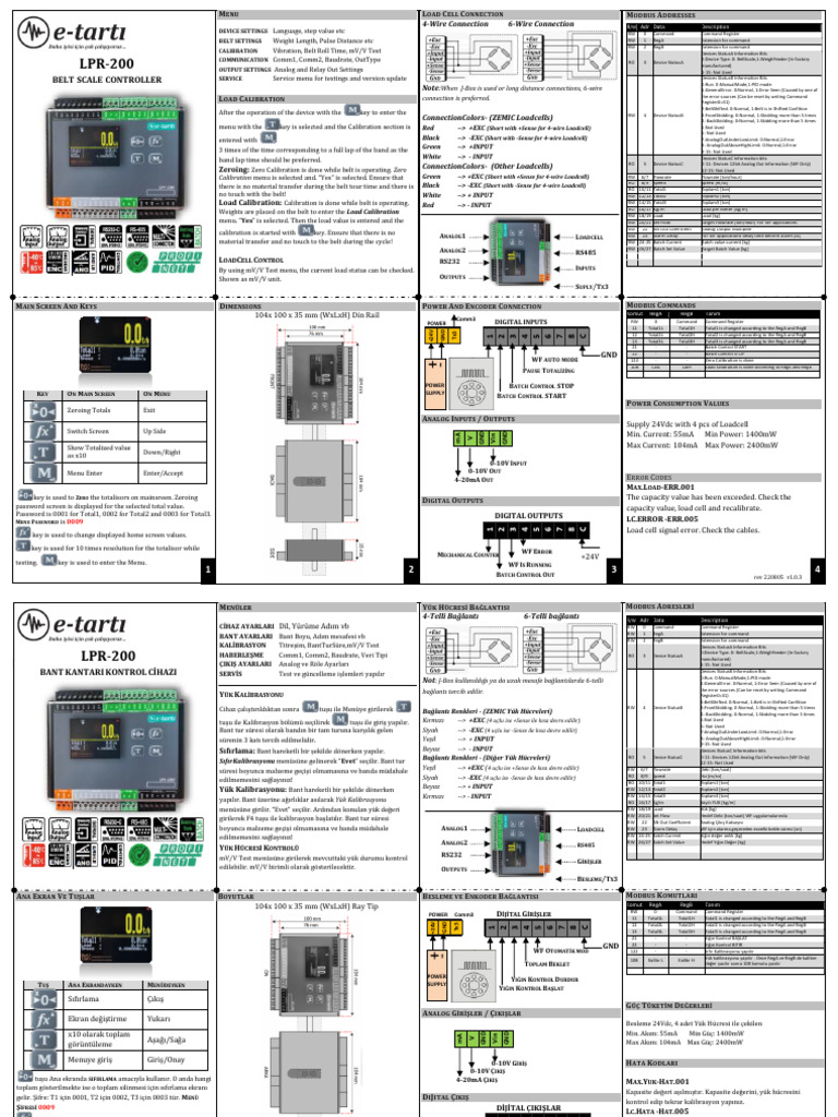 LPR200_BANT_KANTARI_Quick_Manual | PDF | Calibration | Equipment
