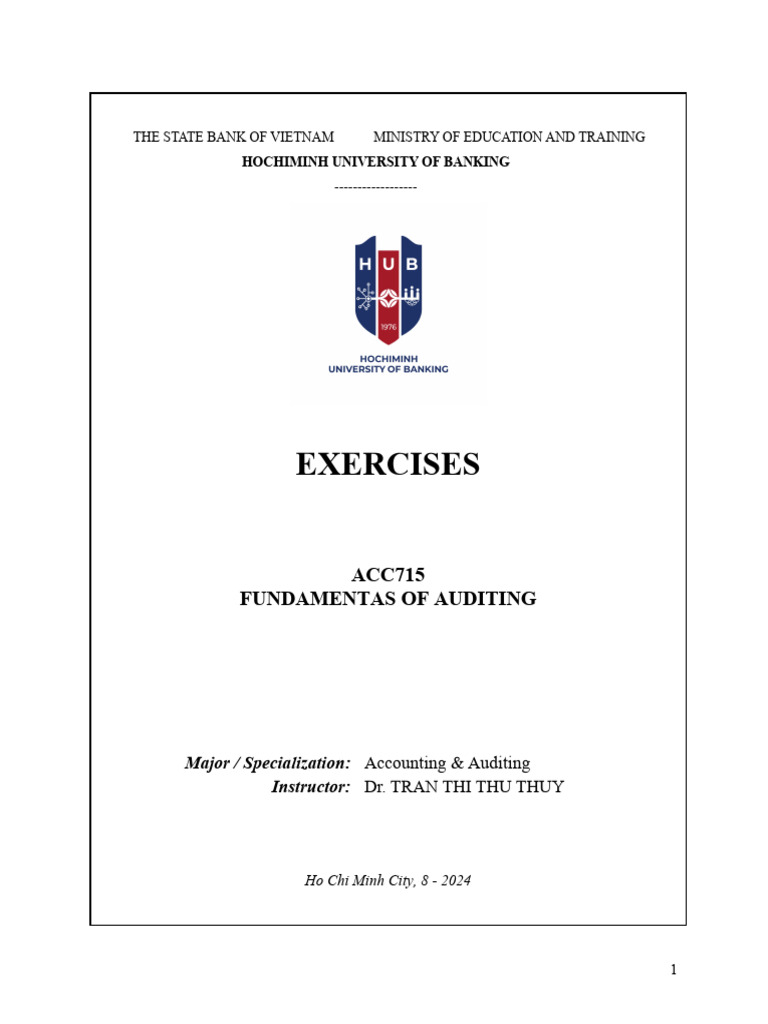 Exercises - Acc715 Fundamentals of Auditing | PDF | Audit | Internal Control