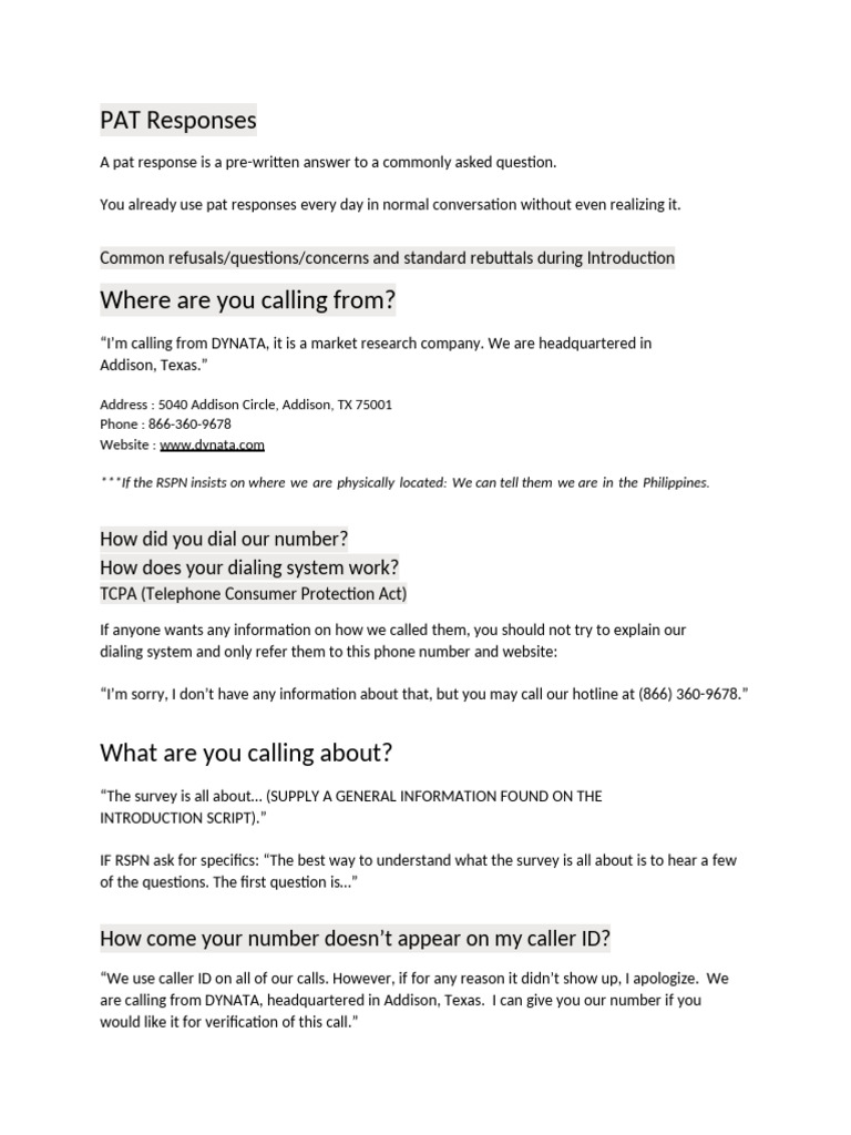 Frequently Asked Questions - Pat Responses | PDF