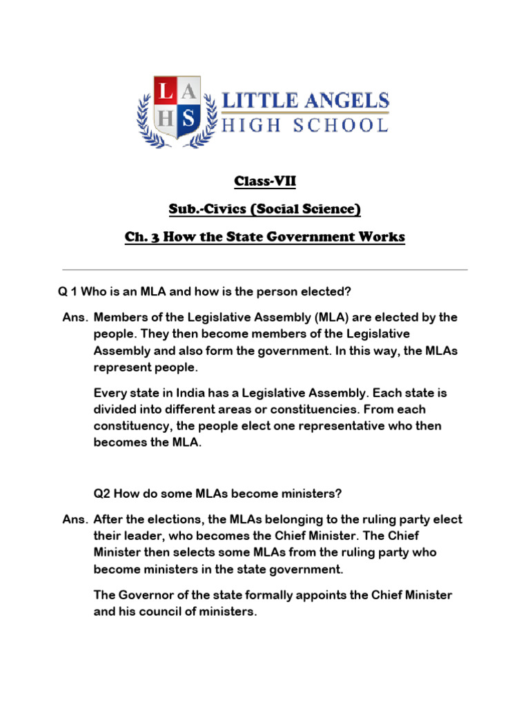 Class-VII Sub.-Civics (Social Science) Ch. 3 How The State Government ...
