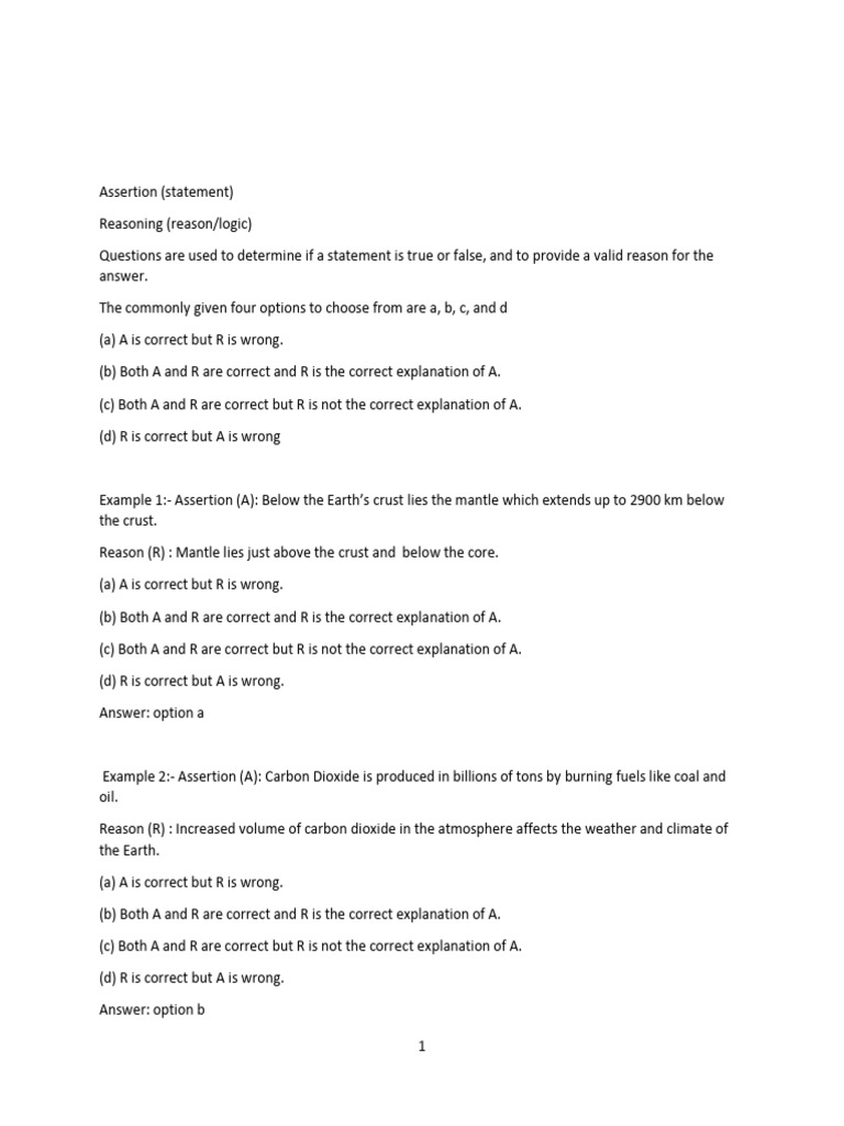 Assertion and Reasoning Practice Sheet II Grade 7 Social Science | PDF | Earth | Atmosphere Of Earth