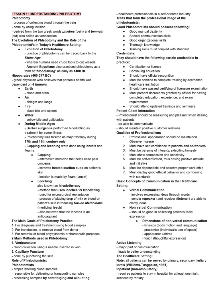 LESSON 1_ UNDERSTANDING PHLEBOTOMY (1) | PDF | Serology | Blood Type