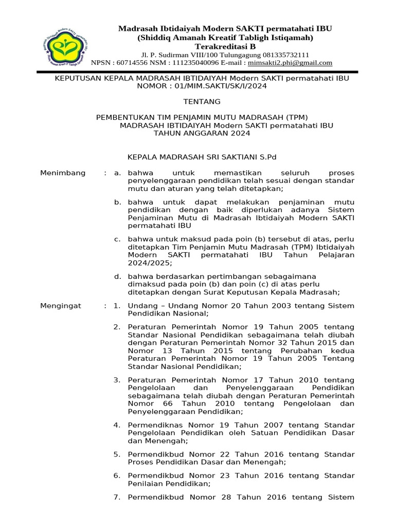 SK Tim Penjamin Mutu (TPM) | PDF