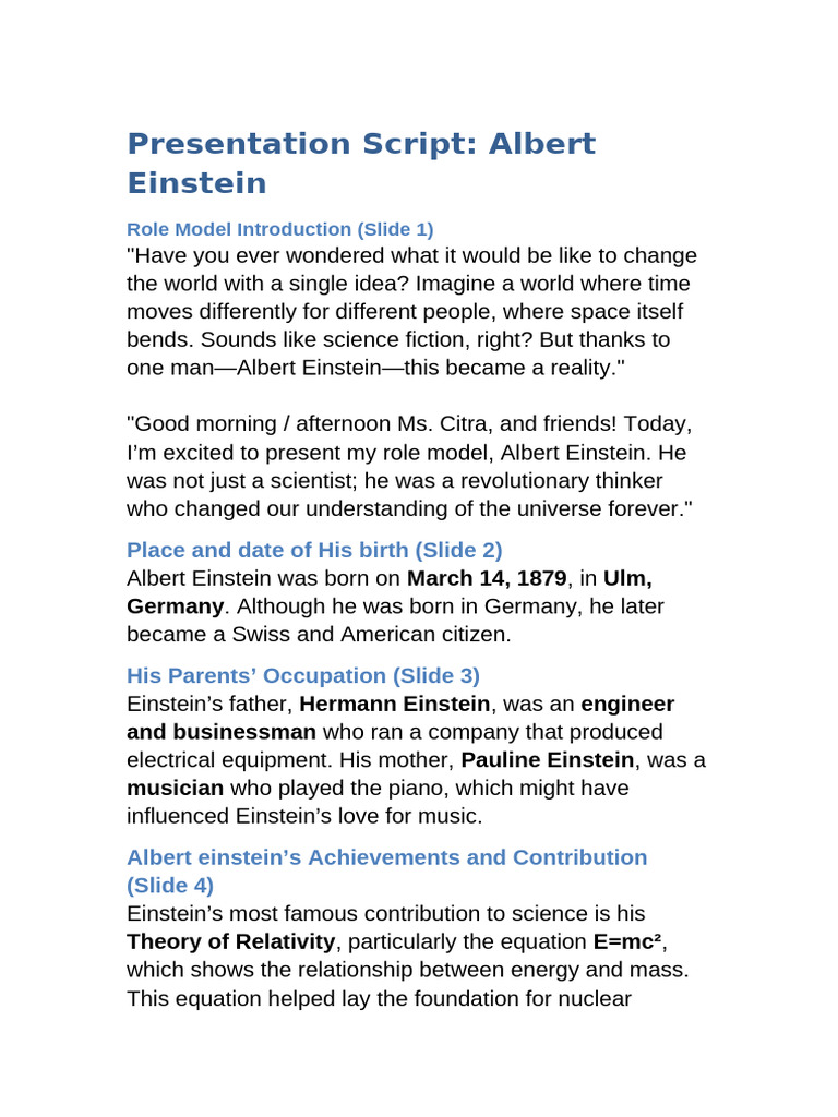 Albert Einstein Presentation | PDF | Albert Einstein | Science
