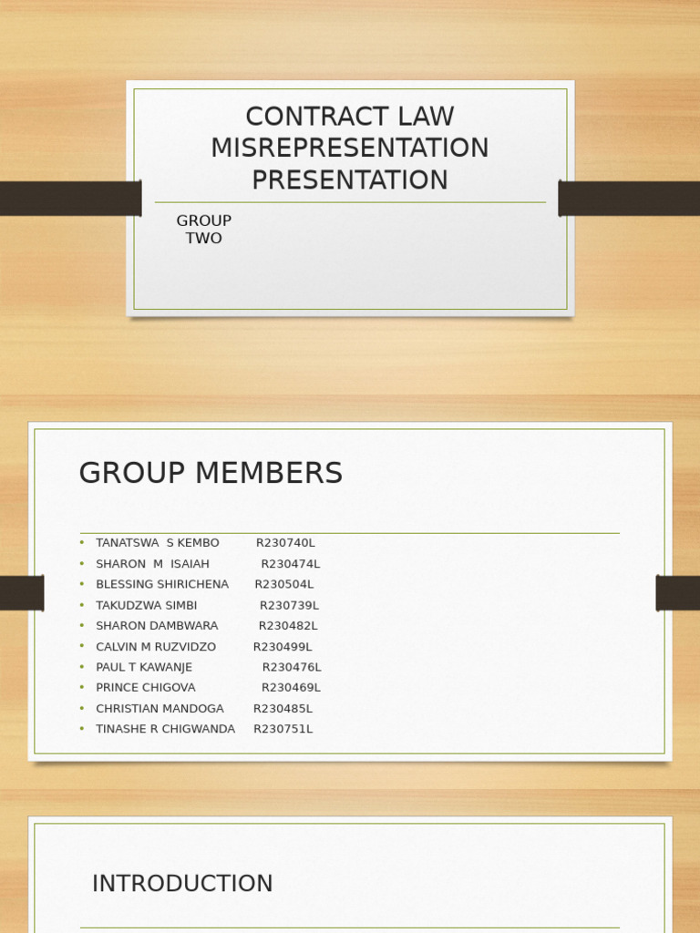 CONTRACT LAW MISREPRESENTATION PRESENTATION | PDF | Misrepresentation | Law Of Obligations