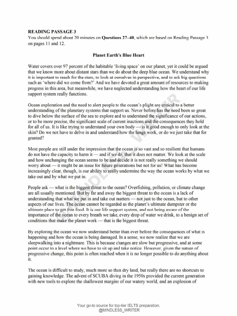 PASSAGE 3 - Planet Earth's Blue Heart | PDF