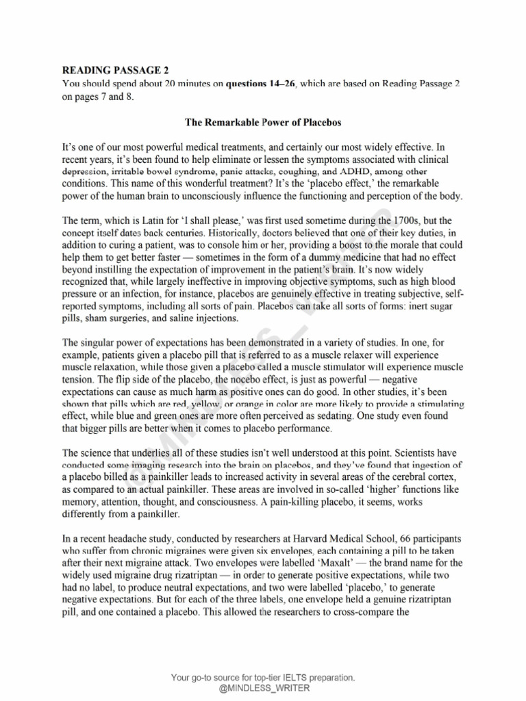 PASSAGE 2 - The Remarkable Power of Placebo | PDF