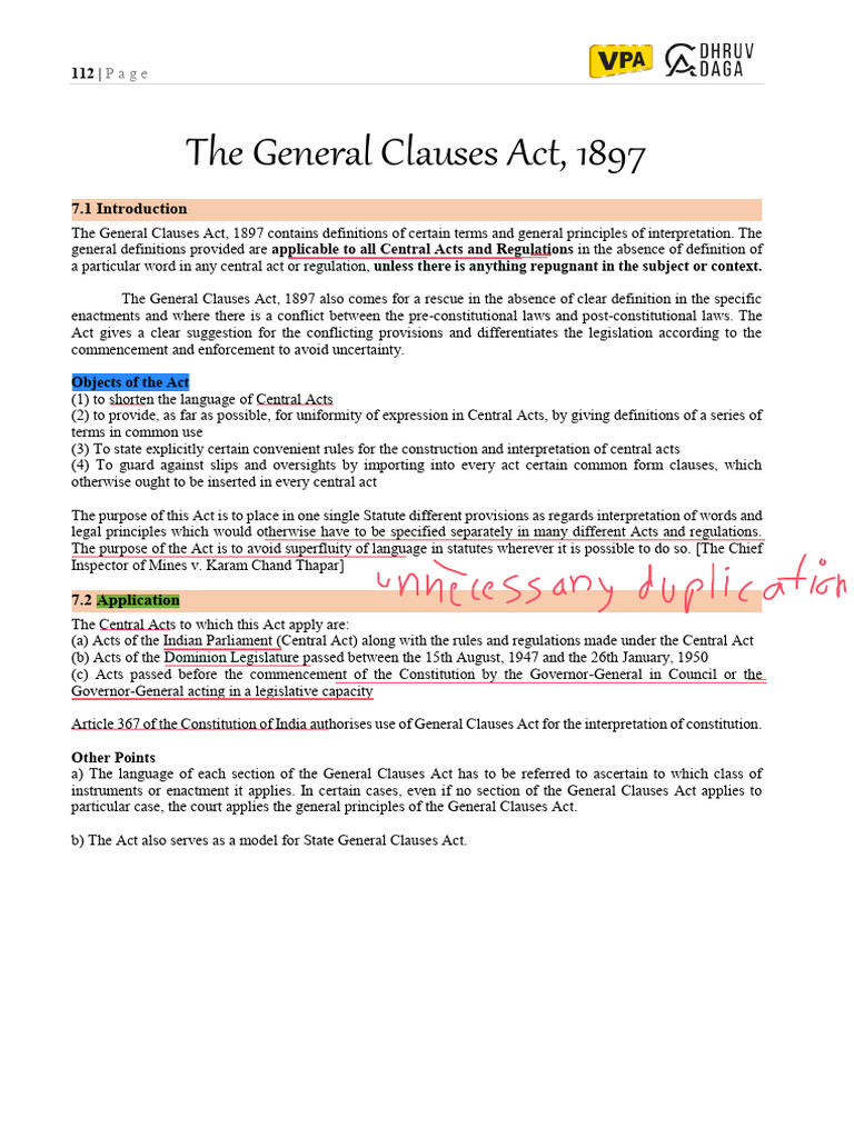 Overview of the General Clauses Act, 1897 | PDF