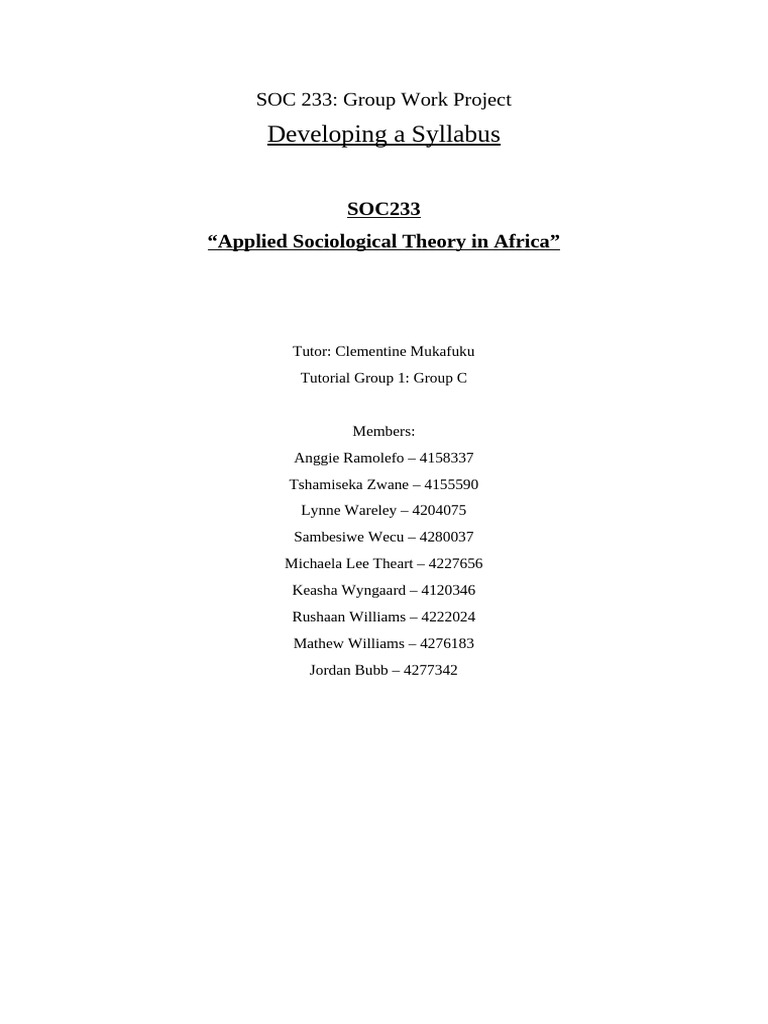 SOC 233: Applied Sociology in Africa | PDF | Sociology | Woman