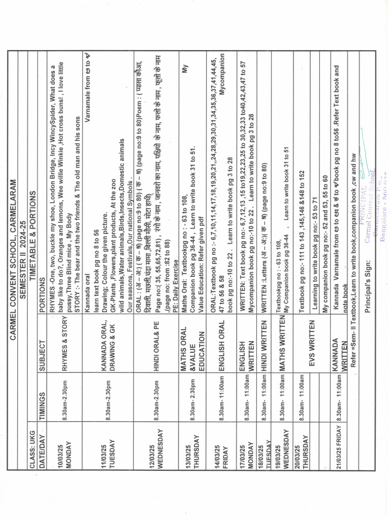 UKG II SEM Time Table & Portions - 2113 | PDF