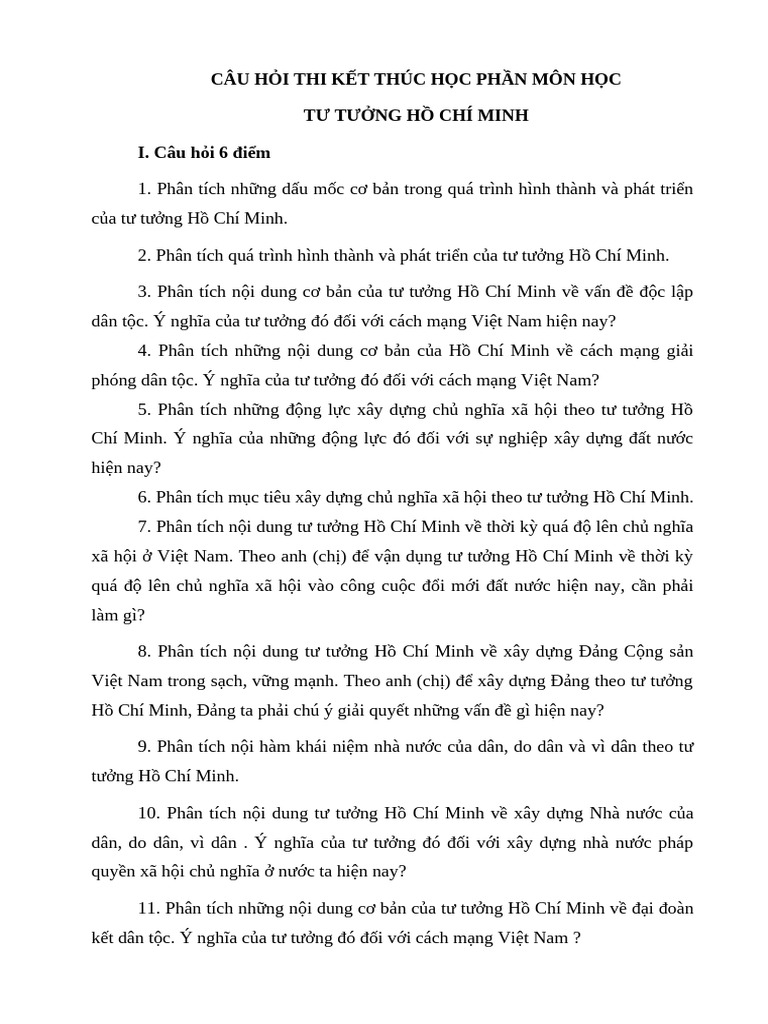 12.3.2024.câu Hỏi Thi KTHP Môn TTHCM | PDF