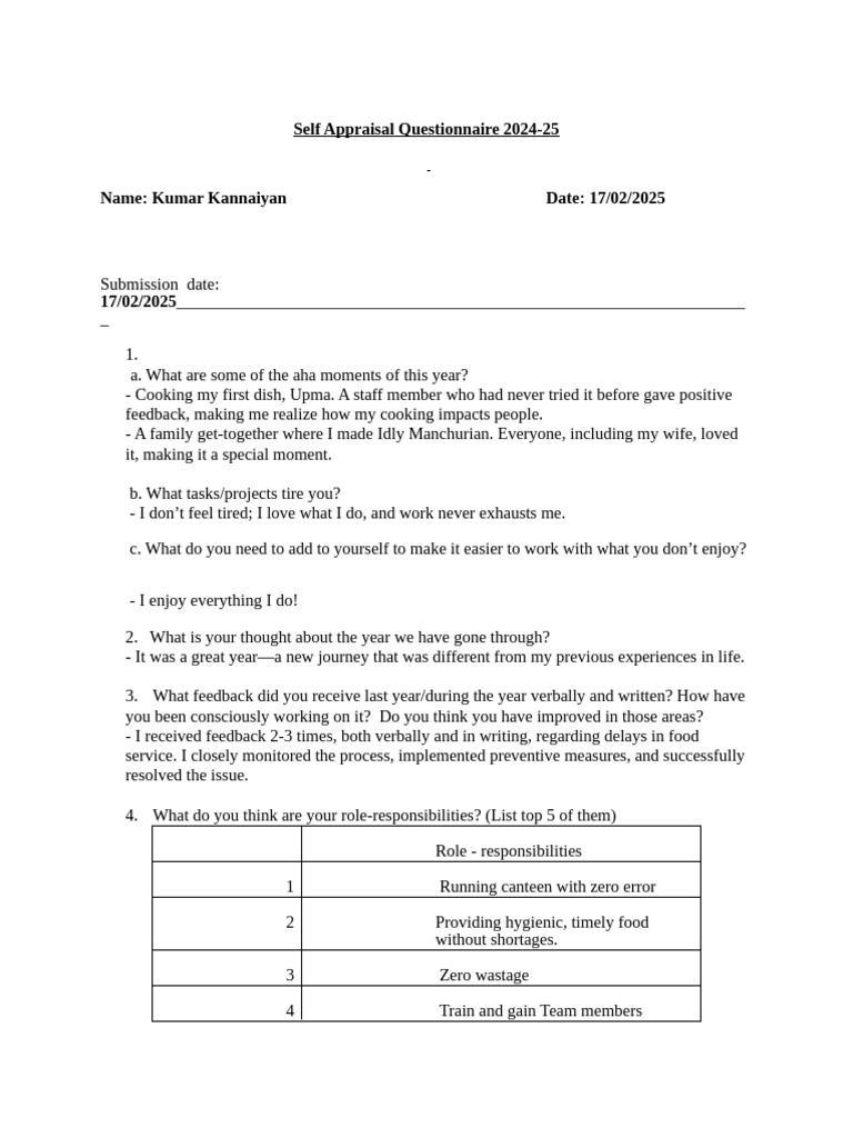 Admin Self Appraisal Questionnaire 2024-25 | PDF | Disciplines
