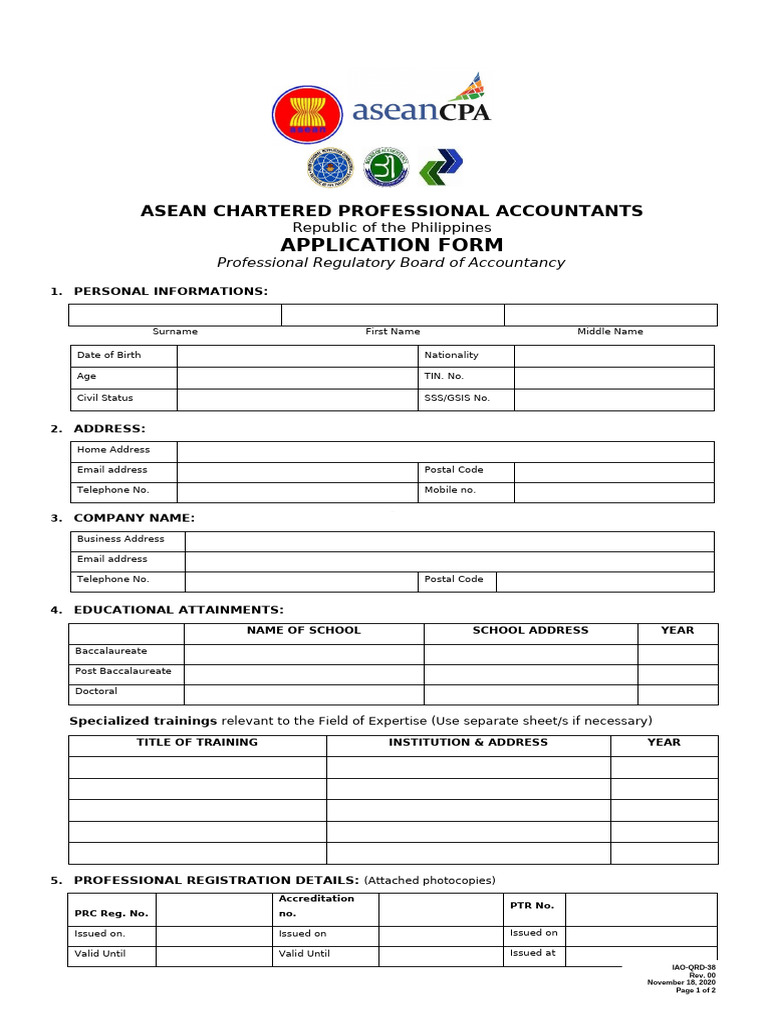ASEAN CPA Application Form Philippines | PDF