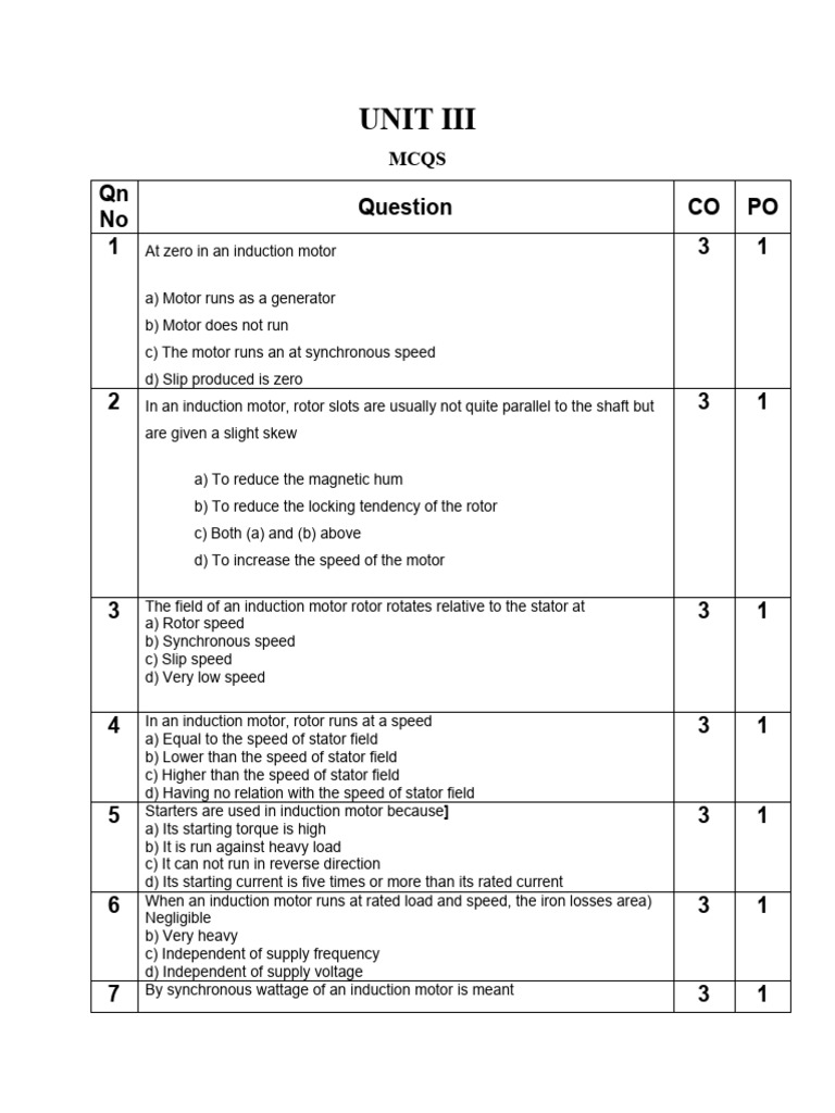 UNIT 3 Qbank | PDF | Electric Motor | Electromagnetic Induction