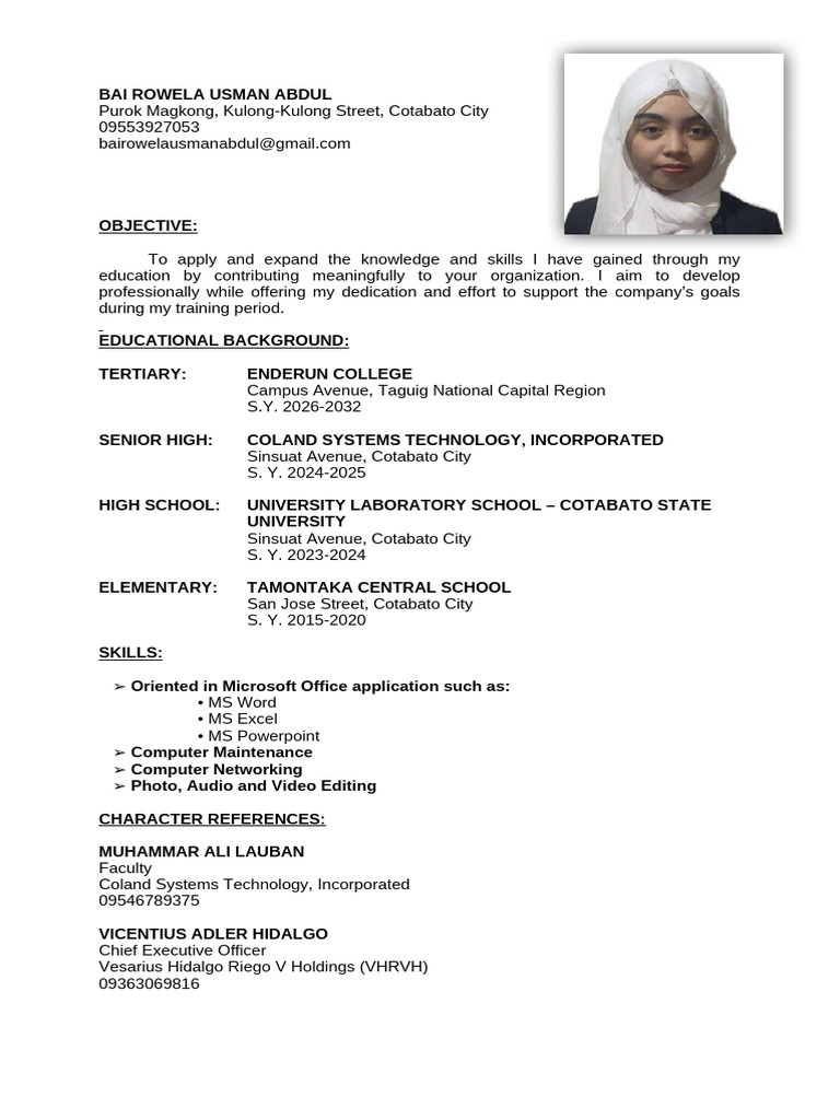 Resume of Bai Rowela Usman Abdul | PDF