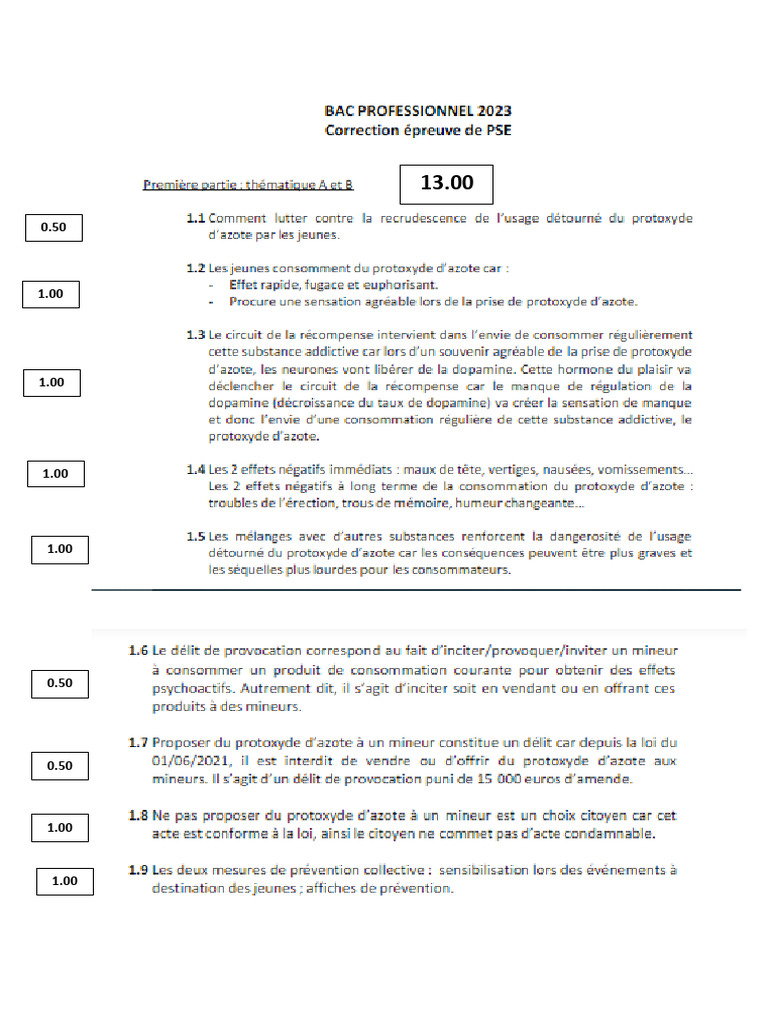 Corrigé BAC PRO PSE 2023 | PDF