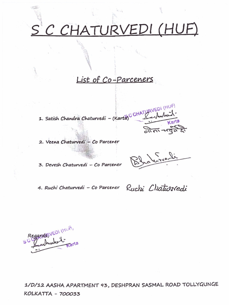 List of Coparcener HUF | PDF