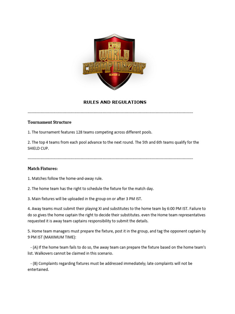 Tournament Rules and Regulations | PDF | Sports