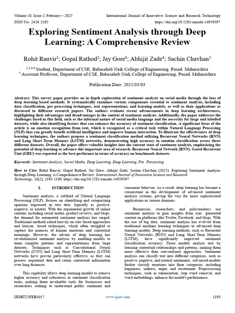 Exploring Sentiment Analysis through Deep Learning: A Comprehensive Review | PDF | Deep Learning ...