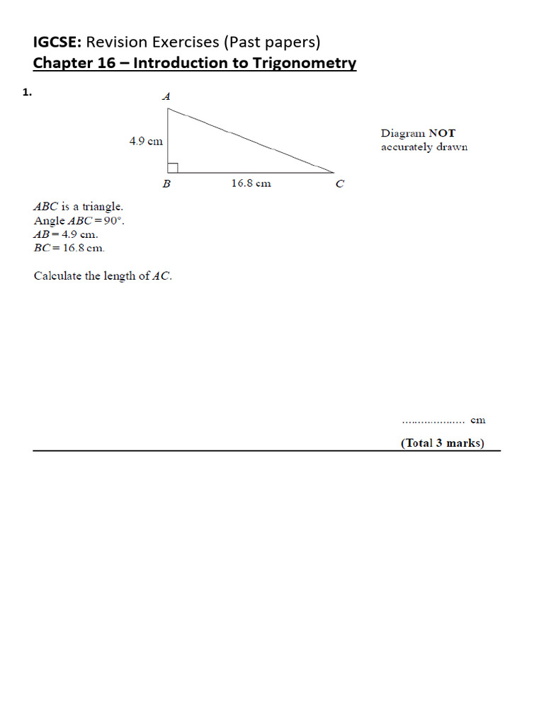 Chapter 16 - Introduction To Trigonometry (Exercises) | PDF