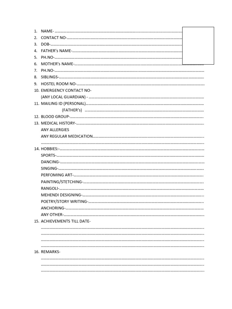 Biodata Form for BAMS Students | PDF
