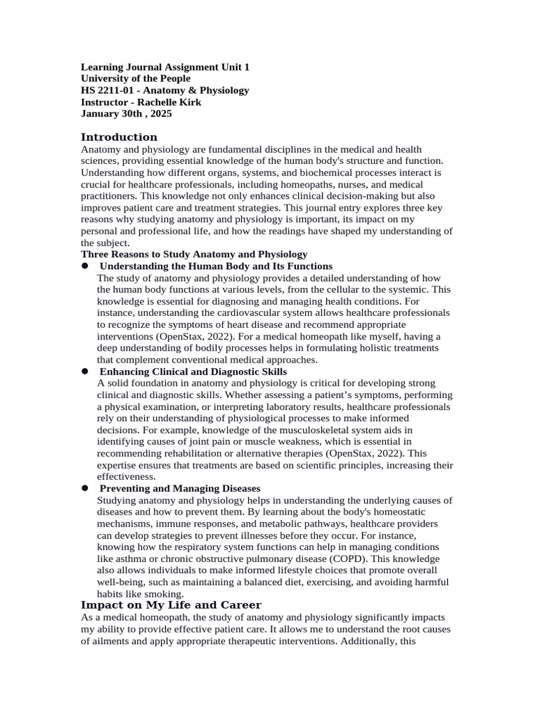 Learning Journal Assignment Unit 1 | PDF | Health Care | Health ...