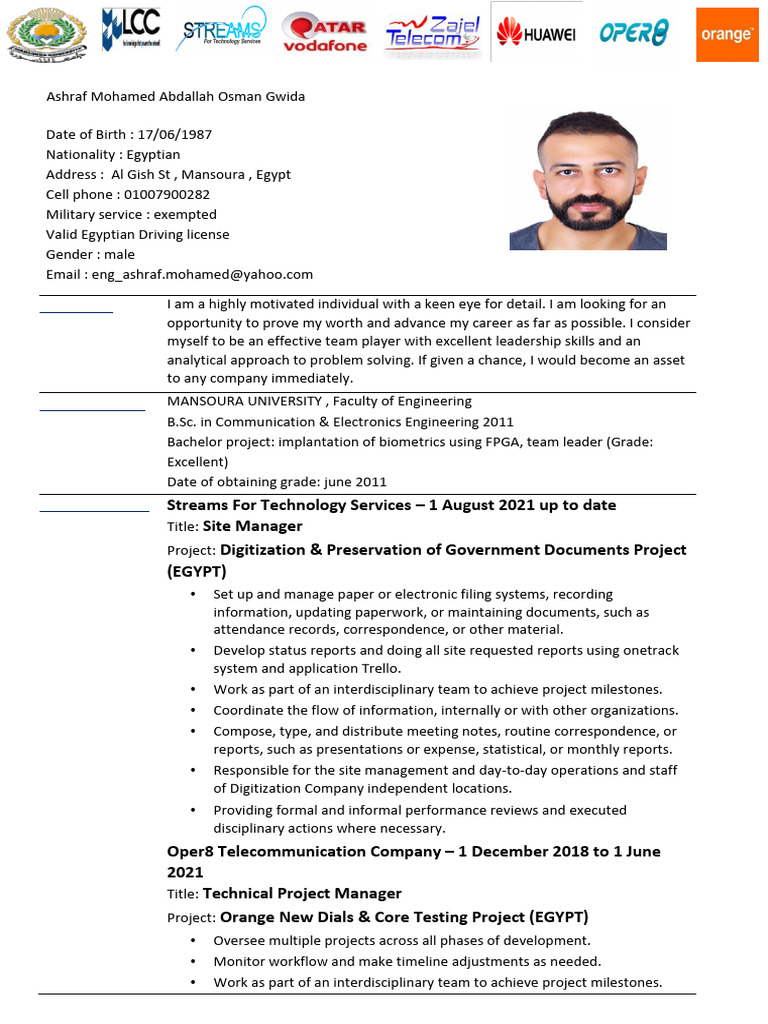 Ashraf Mohamed Updated CV 1635827322 | PDF | Lte (Telecommunication) | Digital Technology