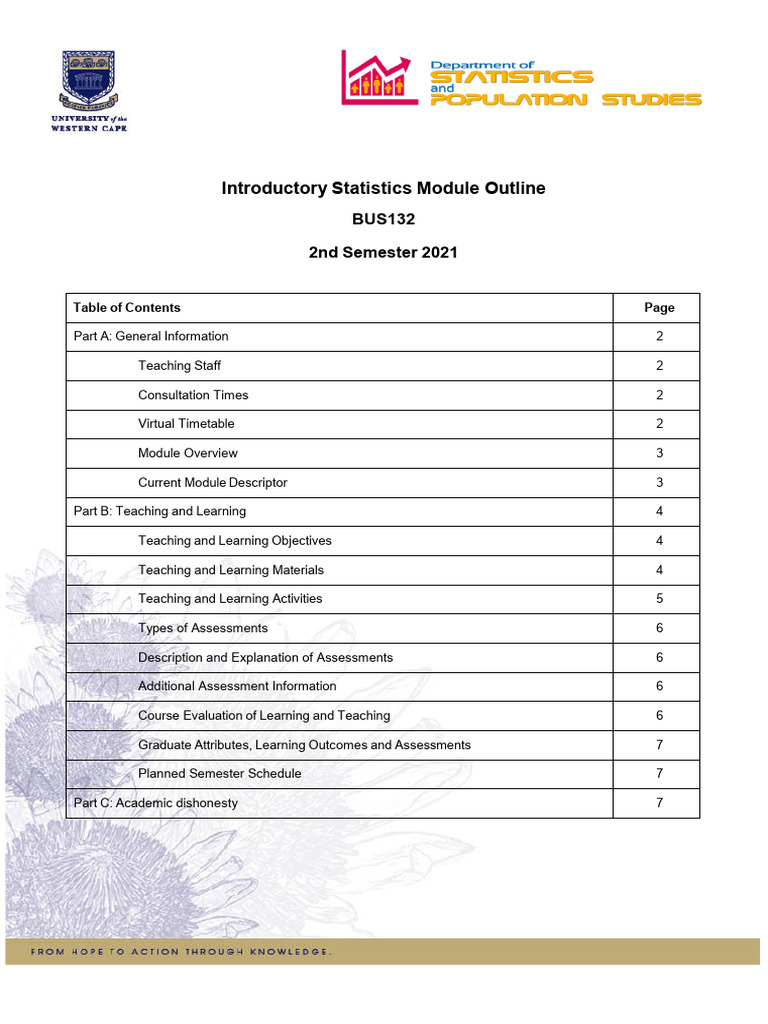 Introductory Statistics Course Outline | PDF | Statistics | Scientific ...