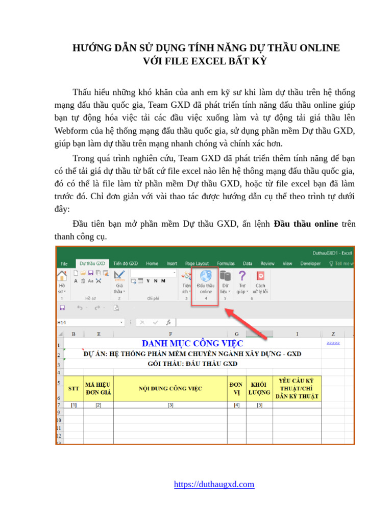 HDSD Dau Thau Online File Excel Bat Ky | PDF