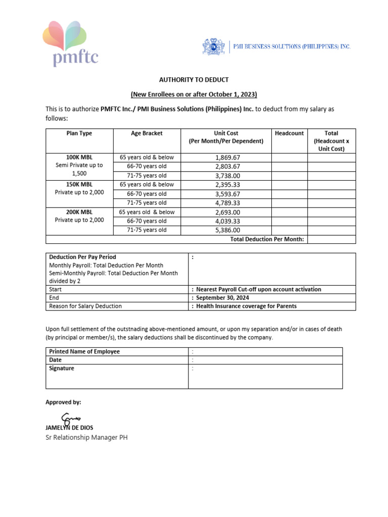 Parental HMO Premium Rates, Enrollment Form and Enrollment Steps | PDF ...