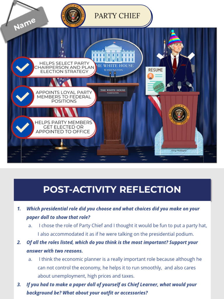 Reflection on Presidential Roles Activity | PDF