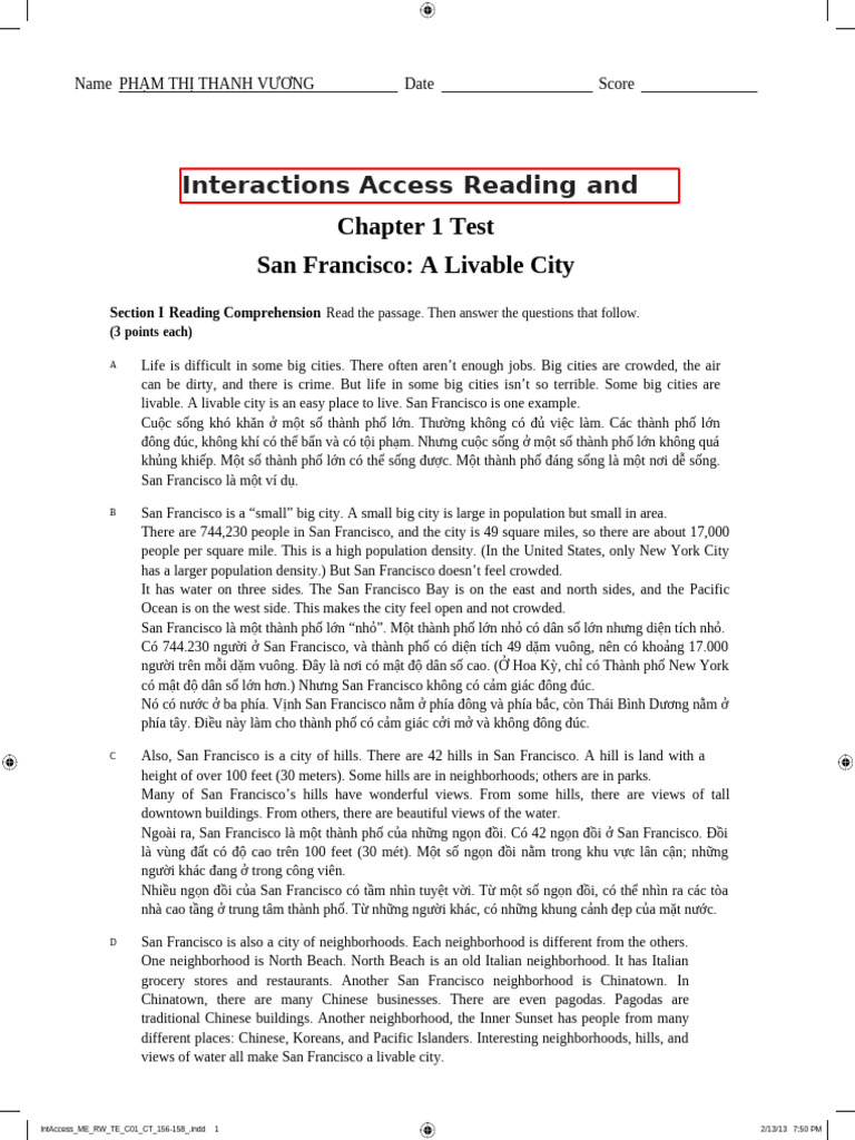 De Cuong On Tap - READING 1 - 20.06. | PDF