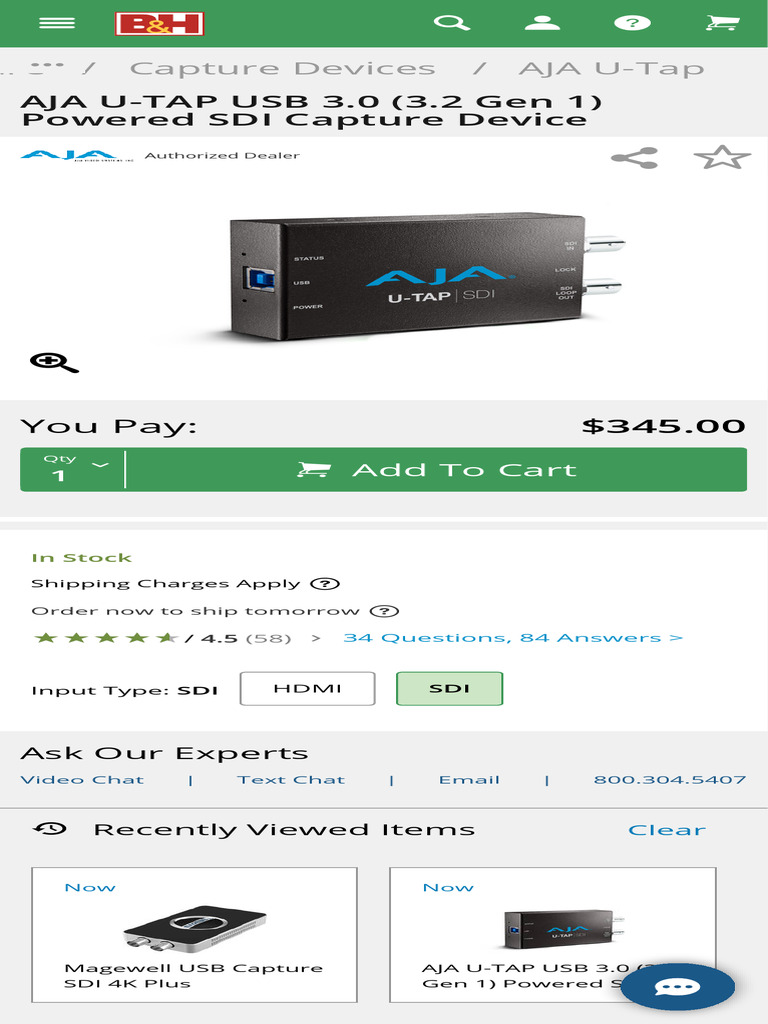 Aja U-Tap Usb 3.0 (3.2 Gen 1) Powered Sdi Capture U-Tap-Sdi B&H | PDF