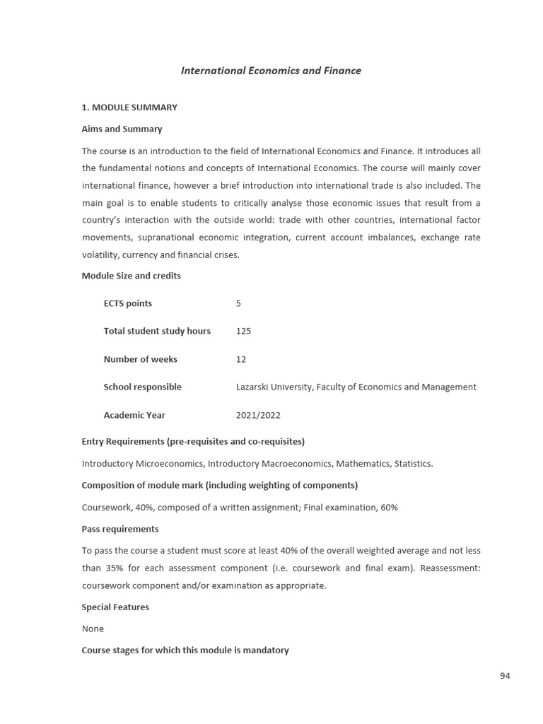 Int'l Econ & Finance for BA Students | PDF | Economics | International Economics
