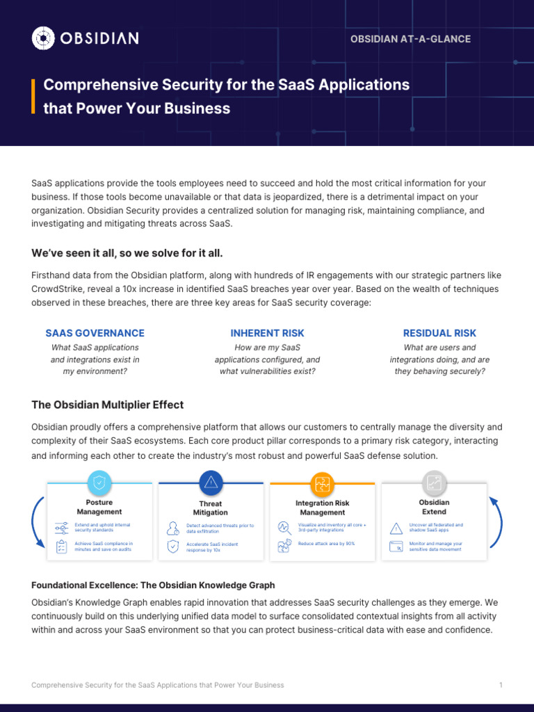 Obsidian Security At A Glance | PDF | Software As A Service | Computer ...