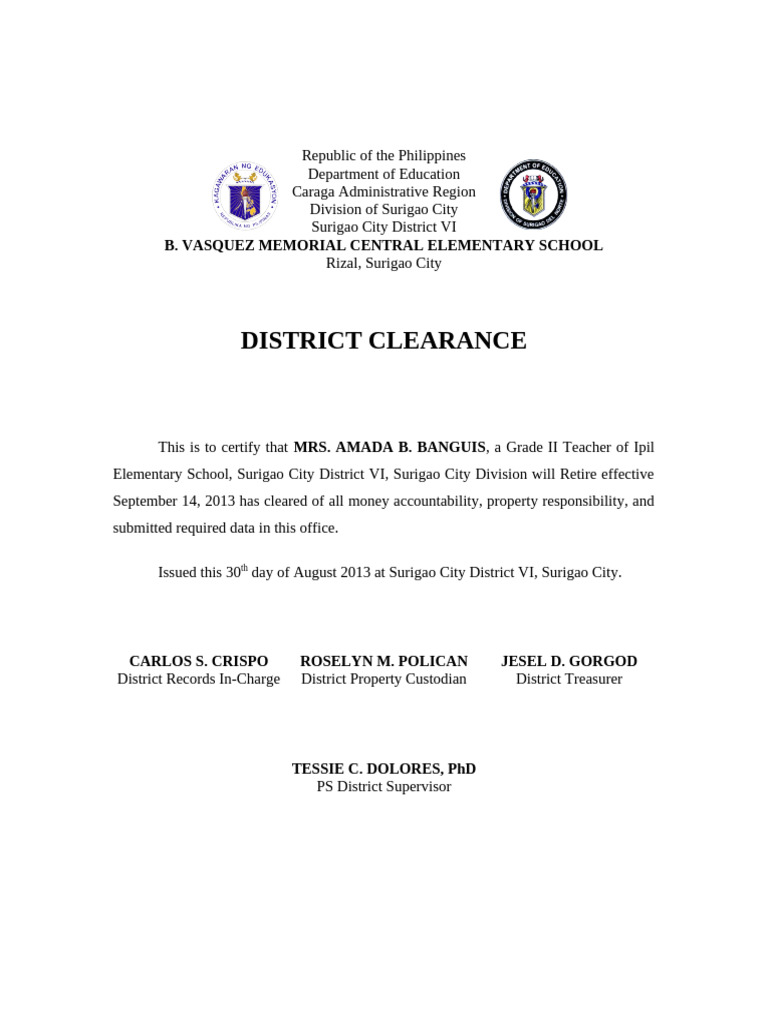 Banguis School-District Clearance | PDF