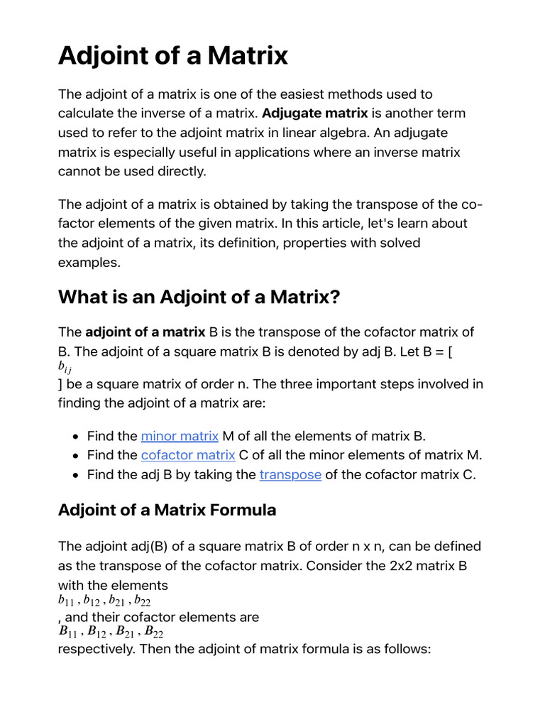 Adjoint of a Matrix - 2x2, 3x3, Formula, Properties | Adjugate | PDF ...