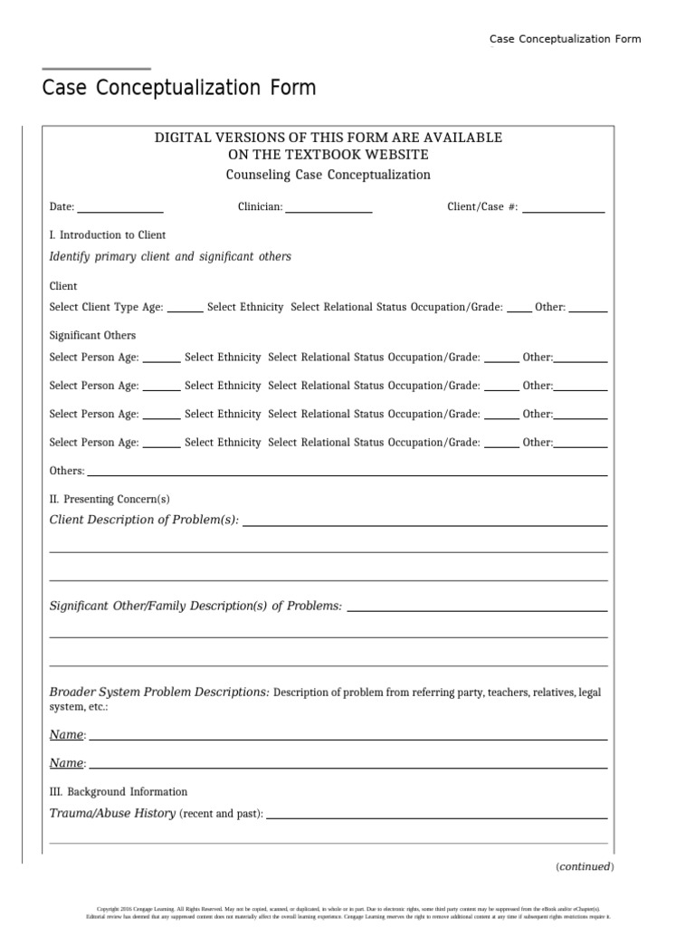 Case Conceptualization Form - Gehart | PDF | Psychological Concepts ...