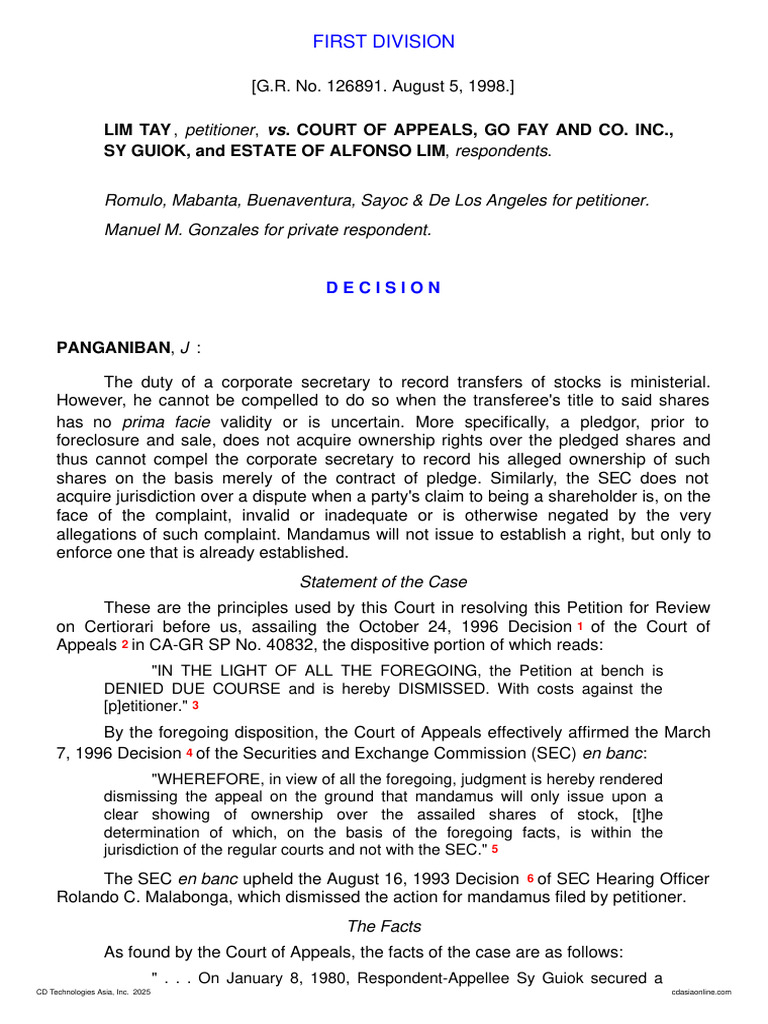 Lim Tay v. Court of Appeals | PDF | Foreclosure | Mandamus