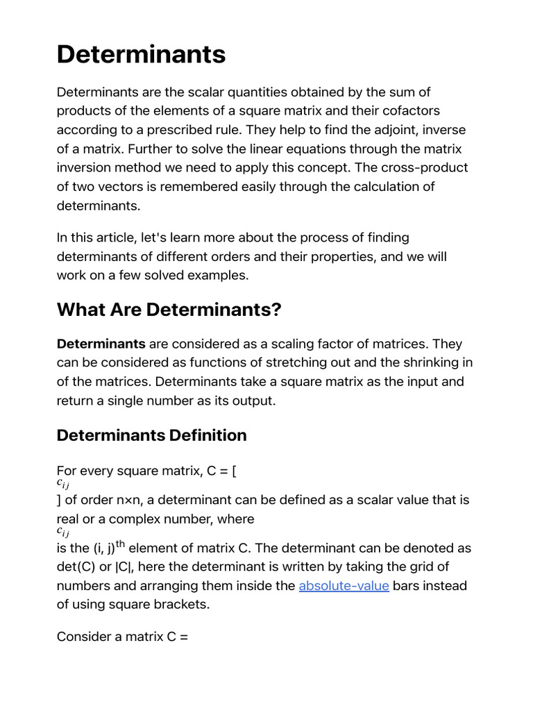 Determinants - Meaning, Definition | 3x3 Matrix, 4x4 Matrix | PDF | Determinant | Matrix ...