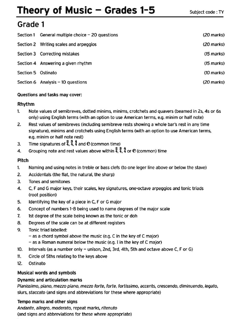 Grade 1 Syllabus | PDF | Scale (Music) | Tempo