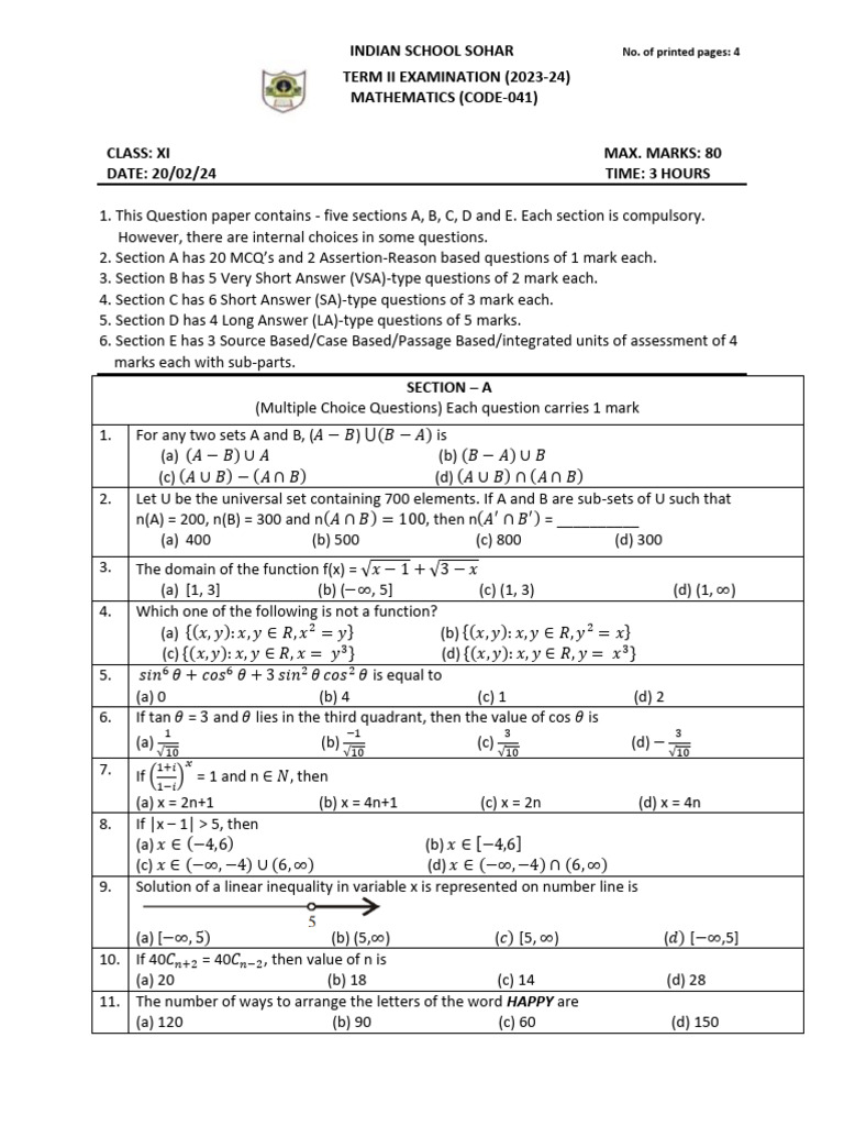 Class Xi Final Mathematics 2023-24 | PDF | Euclidean Geometry ...