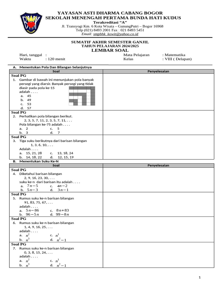 SAS MTK Kelas 8 2024-2025 | PDF