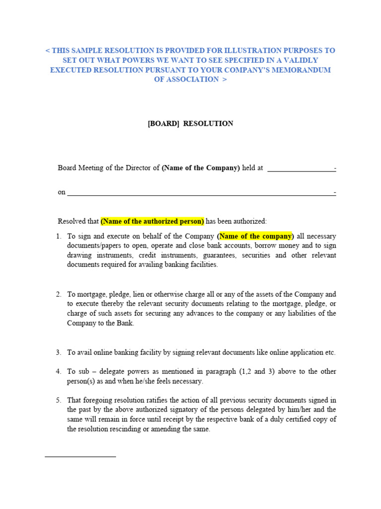 Board Resolution Template | PDF