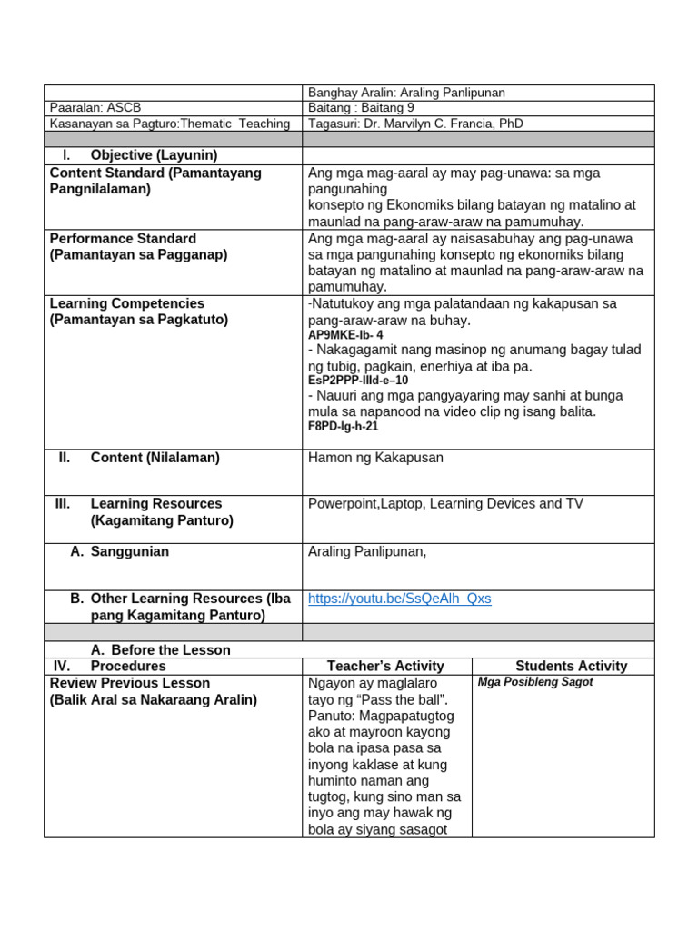 Thematic Lesson Plan | PDF