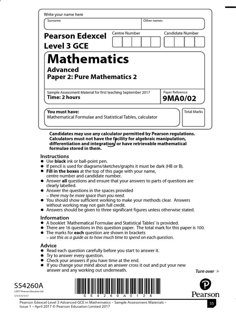 A Level Pure Mathematics Sample Paper 2 | PDF | Mathematics | Mathematical Objects