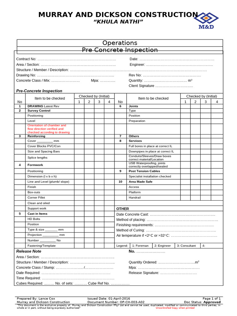 OP-CH-003-A02 Pre Concrete Inspection | PDF | Building Technology ...