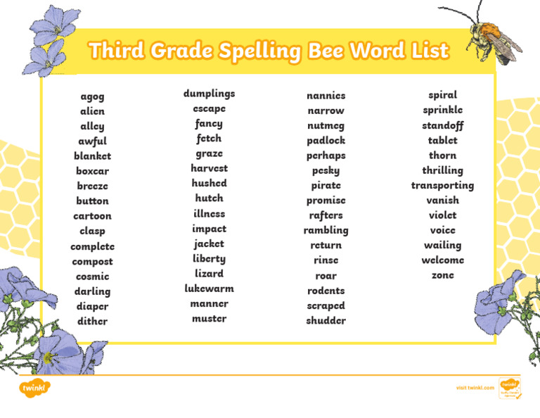 Color Third Grade Spelling Bee Word List | PDF
