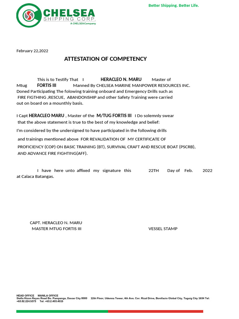 Attestation Letter For Marina by Capt Maru | PDF | Ships | Water Transport